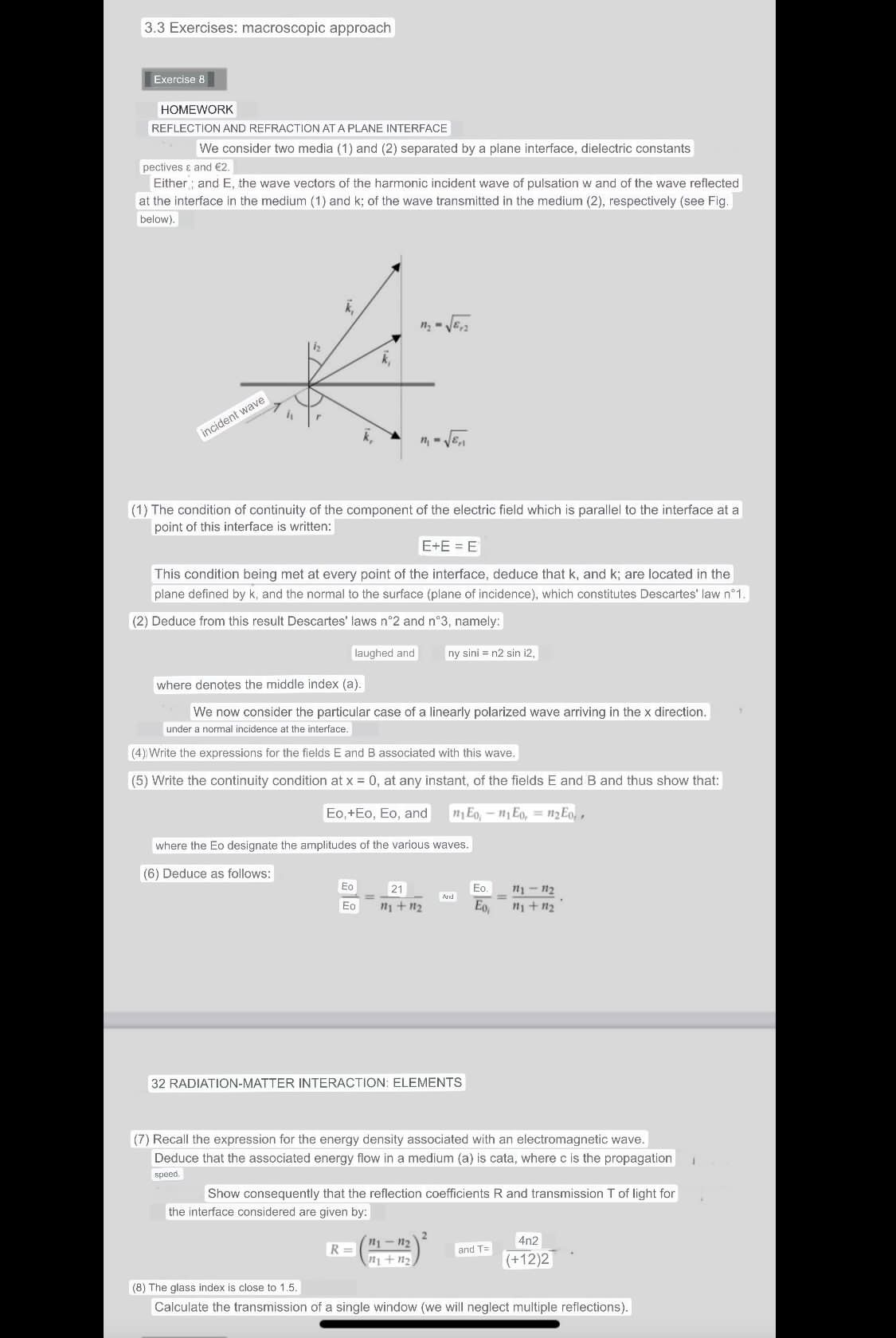 Solved Homework Reflection And Refractionat A Plane