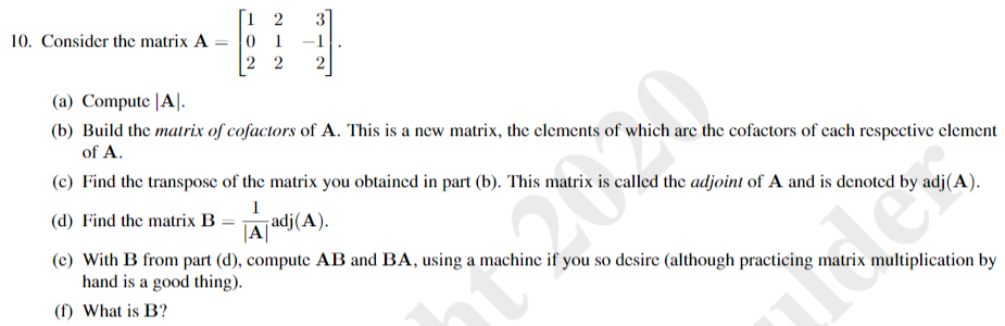 Solved 1 2 3 10 Consider The Matrix A 0 1 1 2 2 2 A 