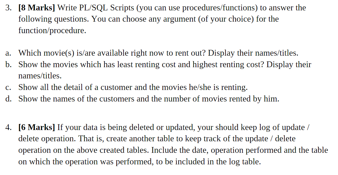 3. [8 Marks] Write PL/SQL Scripts (you can use | Chegg.com