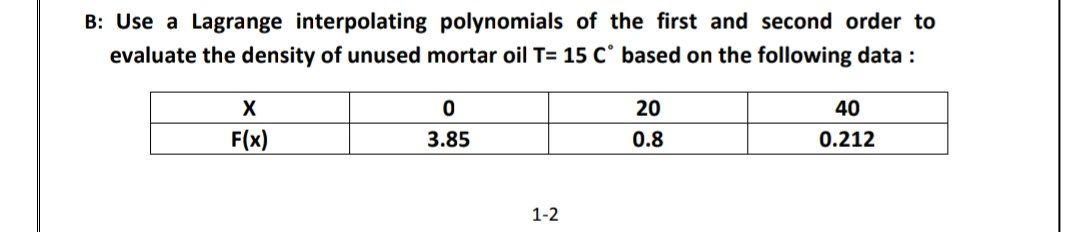 Solved B: Use a Lagrange interpolating polynomials of the | Chegg.com