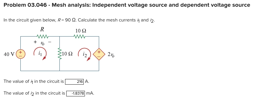 Solved Problem 03.046 - Mesh analysis: Independent voltage | Chegg.com