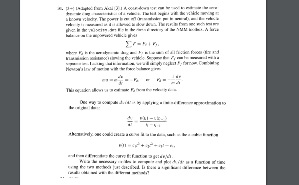 MATLAB ONLY . The “velocity.dat” file can be | Chegg.com