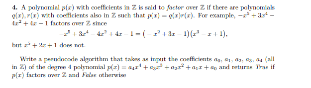 4. A polynomial p(z) with coefficients in Z is said | Chegg.com
