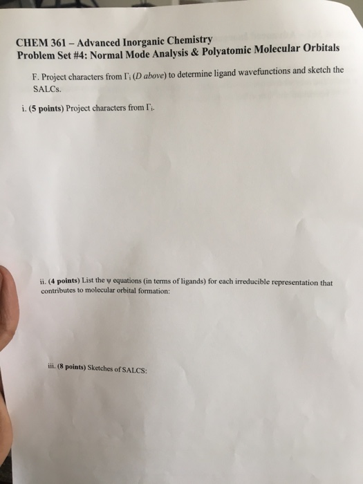CHEM 361- Advanced Inorganic Chemistry Problem Set | Chegg.com