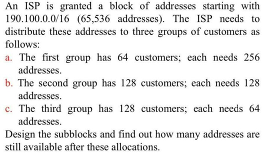 Solved An ISP is granted a block of addresses starting with | Chegg.com
