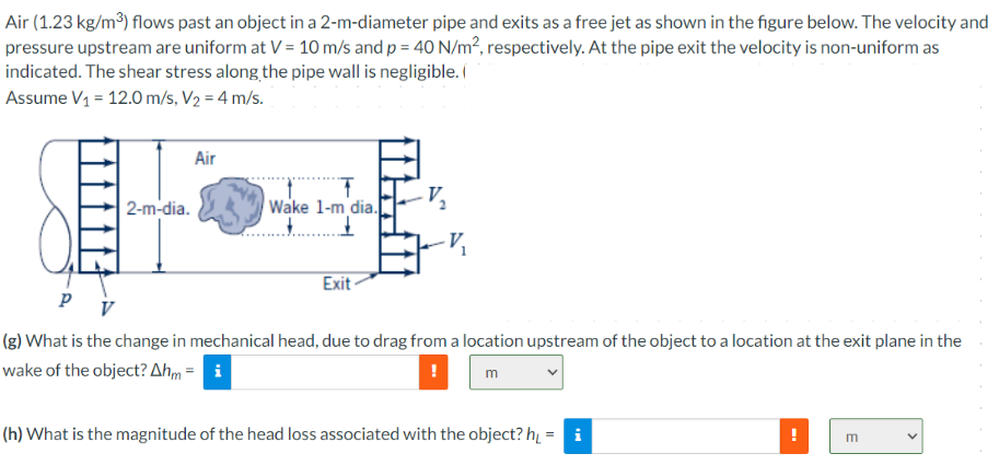 Solved Air (1.23kgm3) ﻿flows past an object in a | Chegg.com