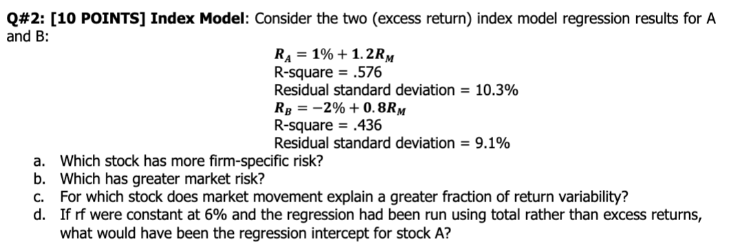 Solved Q#2: [10 POINTS] Index Model: Consider the two | Chegg.com