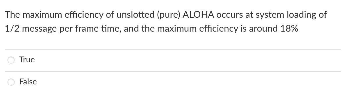 Solved The maximum efficiency of unslotted (pure) ALOHA | Chegg.com