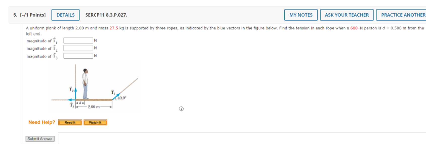 Solved CHAPTER 8 QUESTION 5A uniform plank of length 2.00 m | Chegg.com