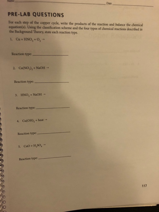 Solved . Date PRE-LAB QUESTIONS For each step of the copper | Chegg.com