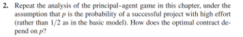 Solved 2. Repeat the analysis of the principal-agent game in | Chegg.com