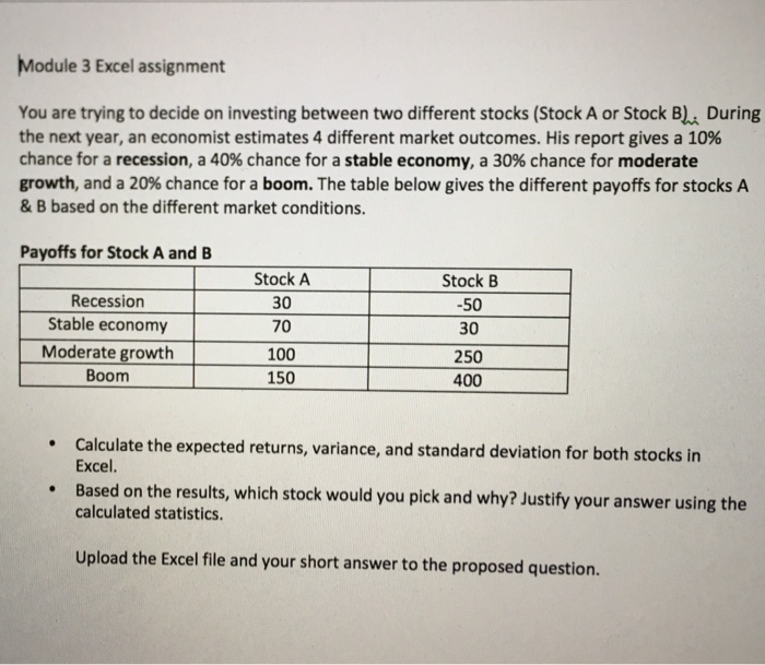 Solved Module 3 Excel assignment You are trying to decide on | Chegg.com