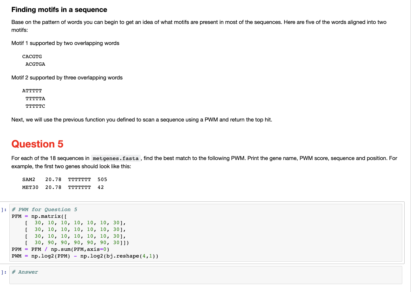 Solved Finding motifs in a sequence Base on the pattern of | Chegg.com