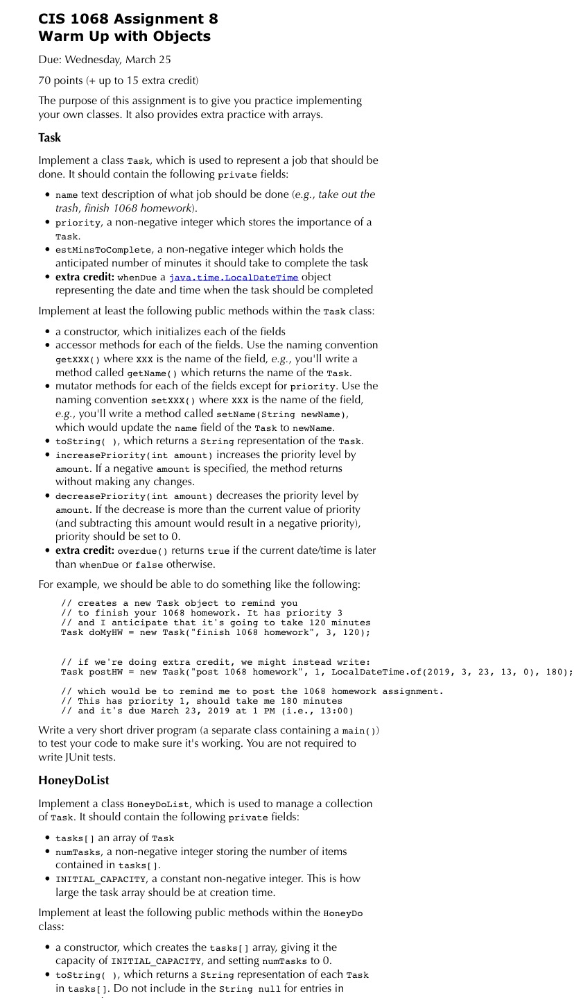 Solved CIS 1068 Assignment 8 Warm Up with Objects Due: | Chegg.com