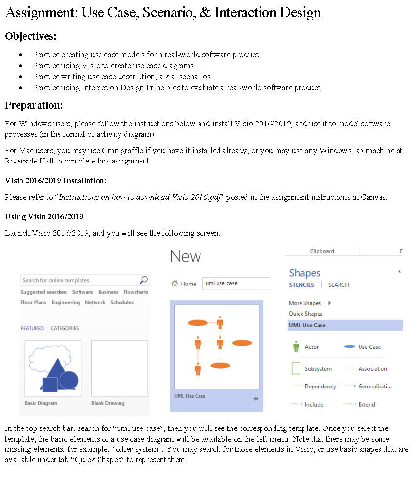 Assignment: Use Case, Scenario, & Interaction Design | Chegg.com