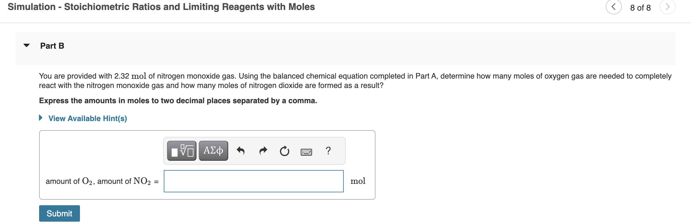 Solved Simulation - Stoichiometric Ratios and Limiting | Chegg.com