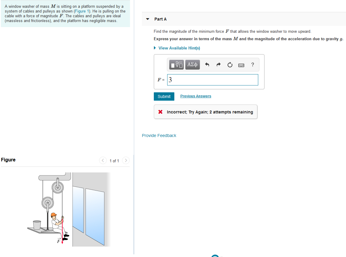 Solved A window washer of mass M is sitting on a platform | Chegg.com