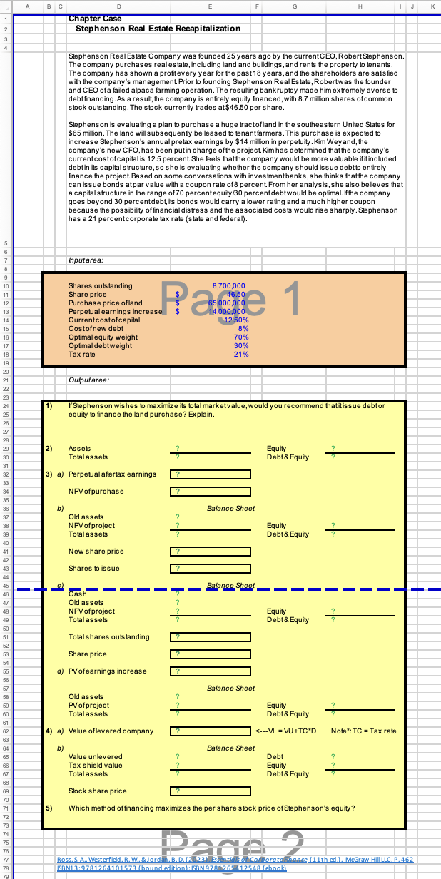 Answer must include EXCEL formulas to get the correct | Chegg.com