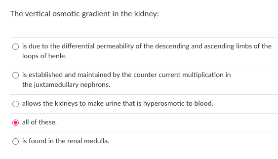 Solved The vertical osmotic gradient in the kidney: is due | Chegg.com