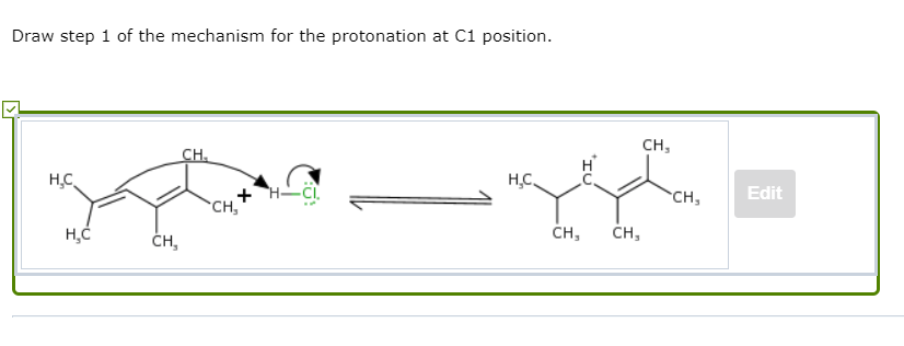 Solved Draw step 1 of the mechanism for the protonation at | Chegg.com