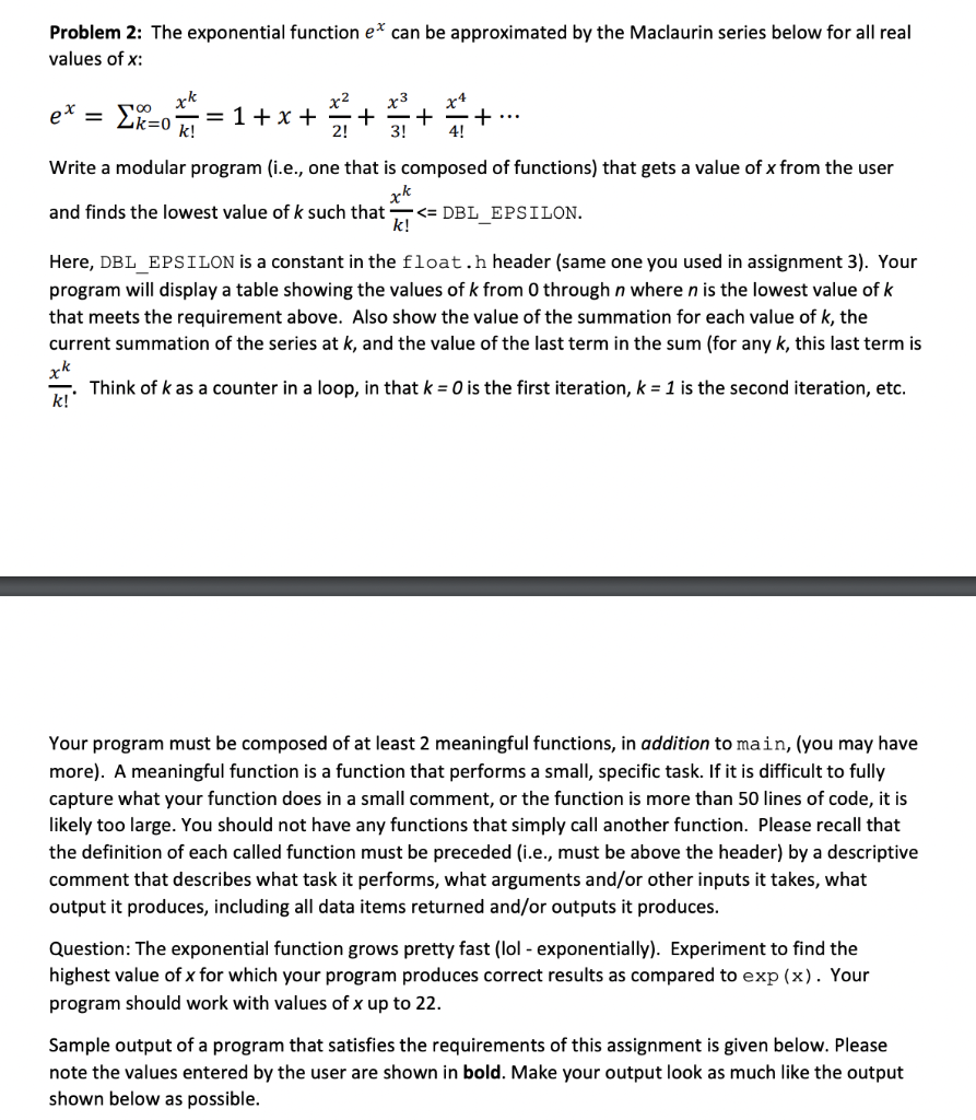Problem 2: The exponential function ex can be | Chegg.com