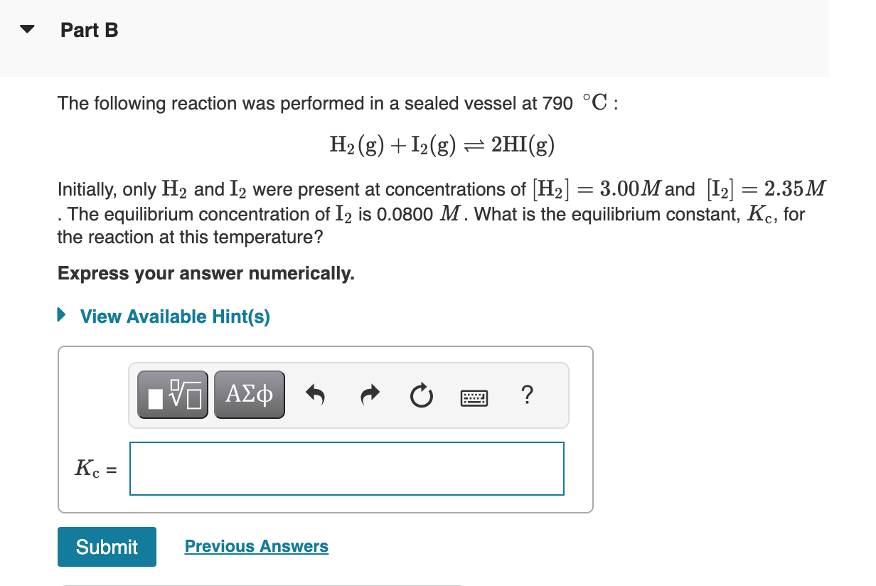 Solved The following reaction was performed in a sealed | Chegg.com