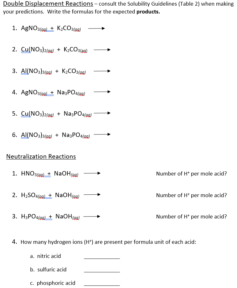 Solved Double Displacement Reactions - consult the | Chegg.com
