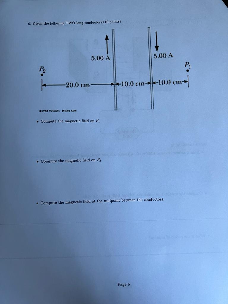 Solved 6. Given the following TWO long conductors:( 10 | Chegg.com