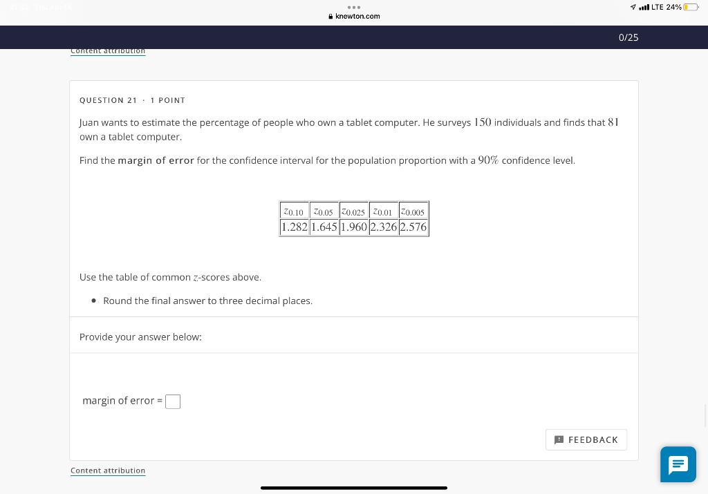 Solved * | LTE 24% ] knewton.com 0/25 Conem attribution | Chegg.com