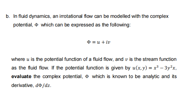 Solved b. In fluid dynamics, an irrotational flow can be | Chegg.com