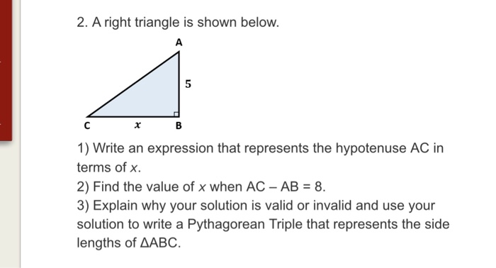 Solved 2. A right triangle is shown below. 5 1) Write an | Chegg.com