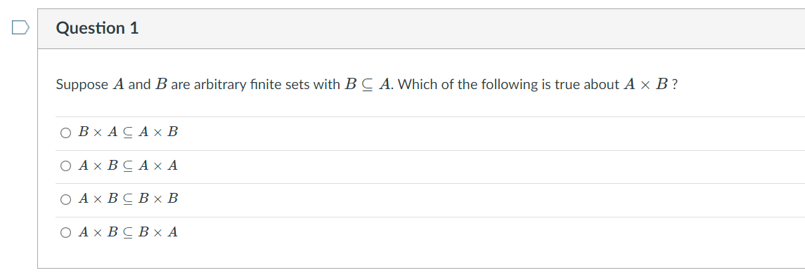 Solved Question 1 Suppose A and B are arbitrary finite sets | Chegg.com