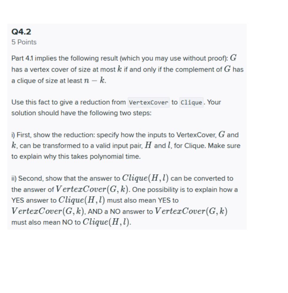 Solved Recall the clique problem: given a graph \\( G \\) | Chegg.com