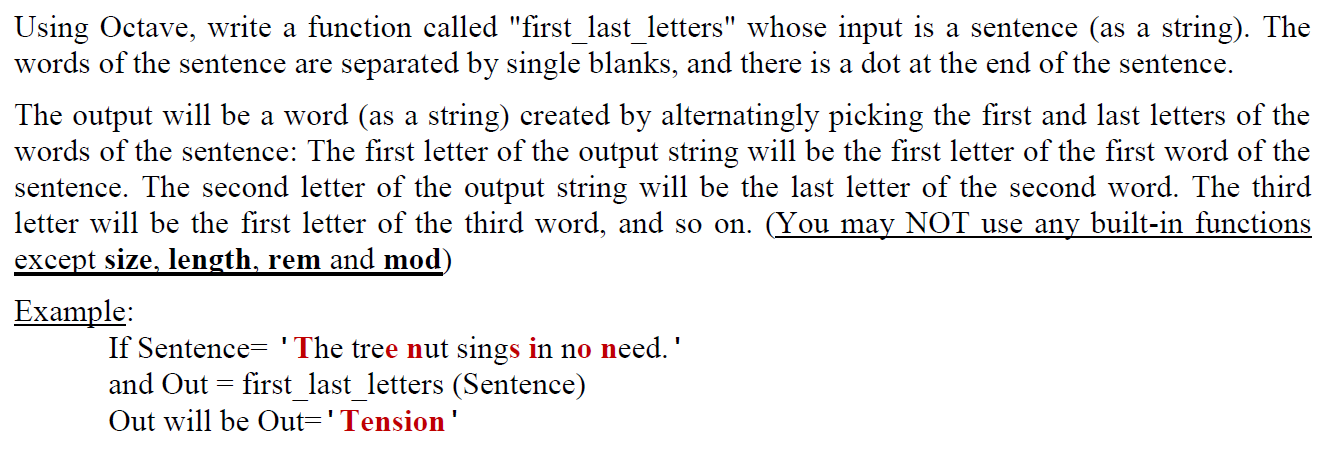 Solved Using Octave, write a function called | Chegg.com