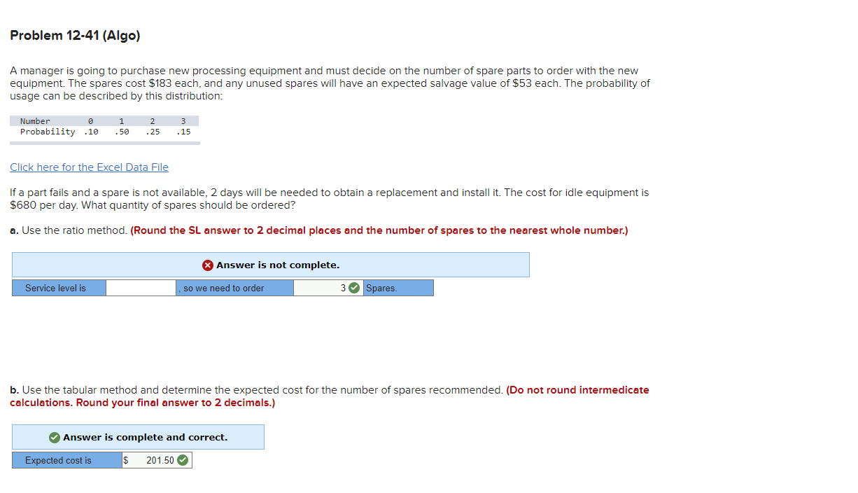 Solved Problem 12-41 (Algo)A manager is going to purchase | Chegg.com