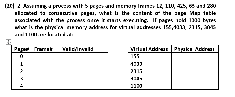 Solved (20) 2. Assuming a process with 5 pages and memory | Chegg.com