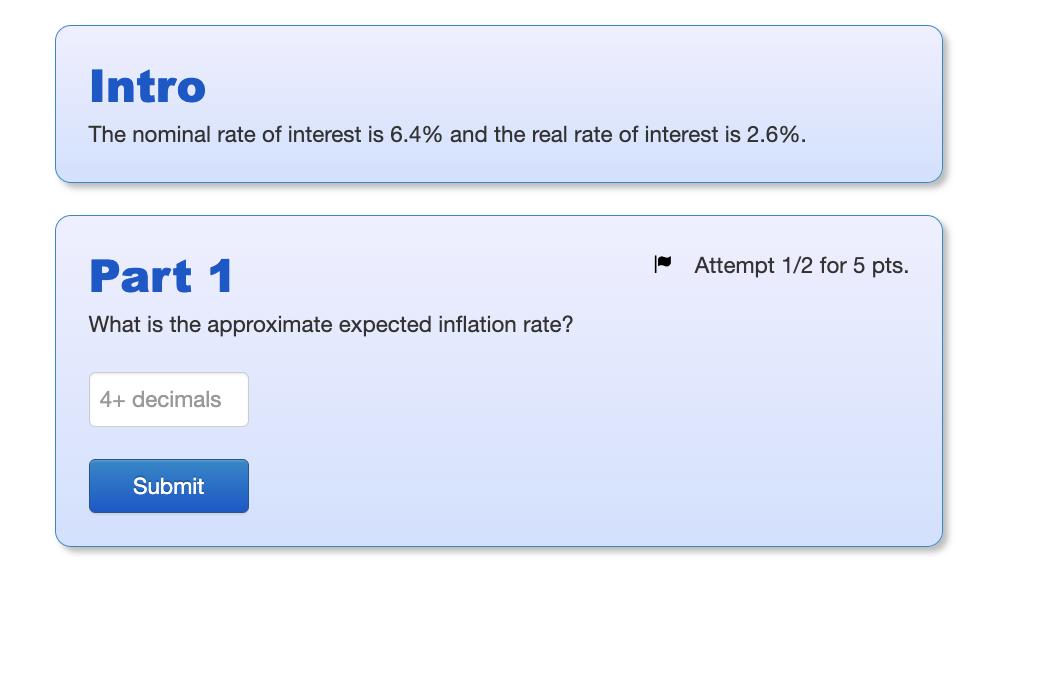 Solved Intro The nominal rate of interest is 6.4% and the | Chegg.com