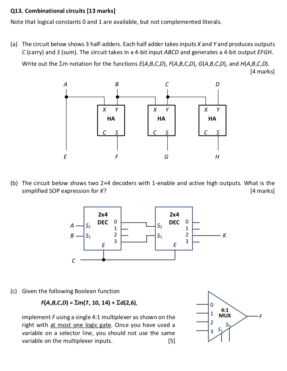 Solved Q13. Combinational circuits (13 marks] Note that | Chegg.com