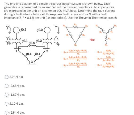Solved The one-line diagram of a simple three-bus power | Chegg.com