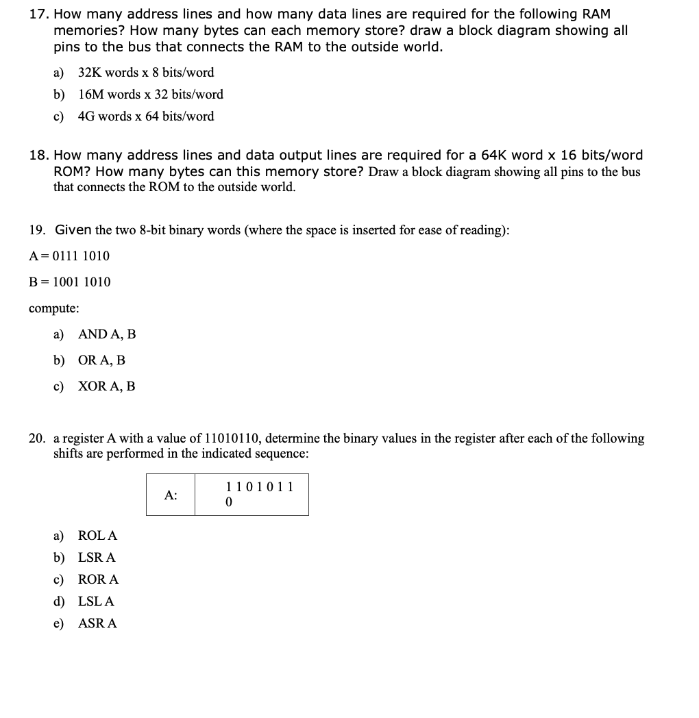 Solved 17 How Many Address Lines And How Many Data Lines 