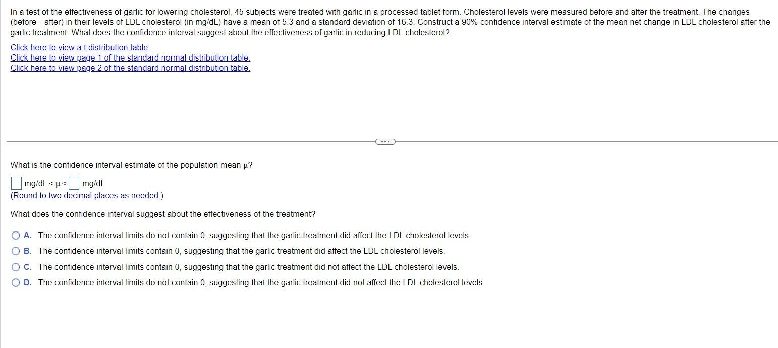 Solved garlic treatment. What does the confidence interval | Chegg.com