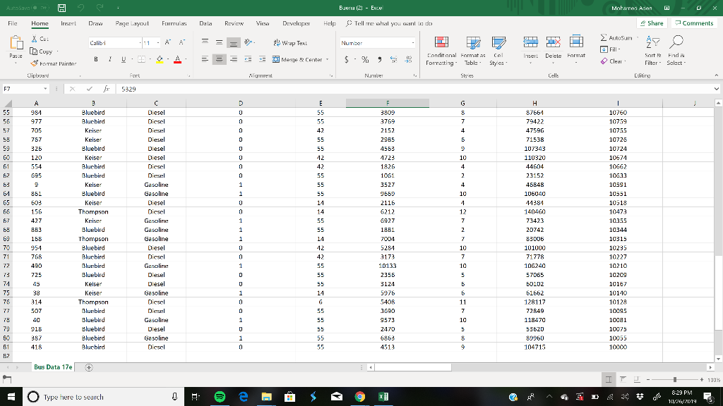 Please use the Buena excel file. The data show | Chegg.com