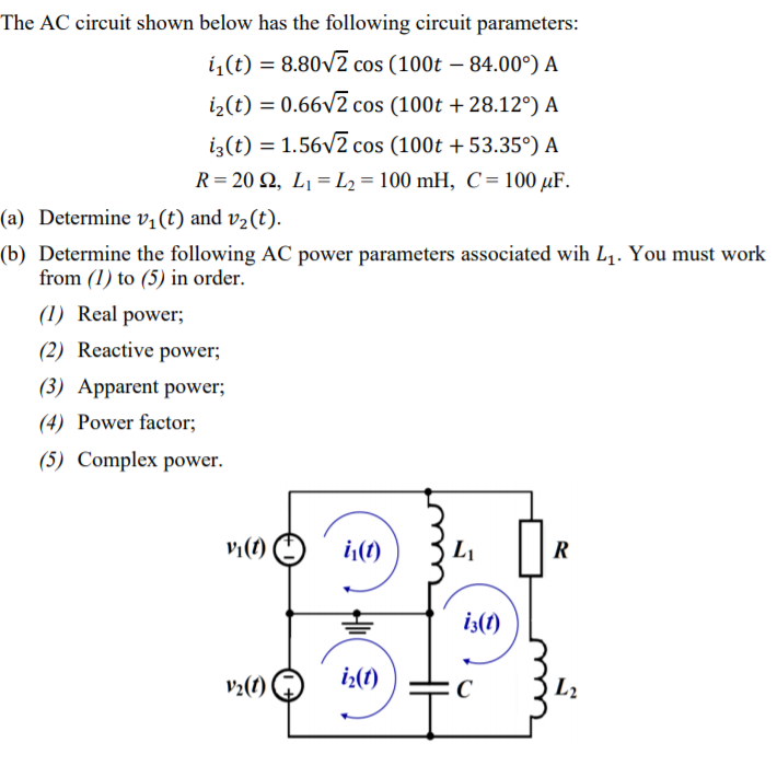 Solved The AC circuit shown below has the following circuit | Chegg.com