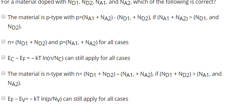Solved For a material doped with ND1, ND2, NA1, and NA2, | Chegg.com