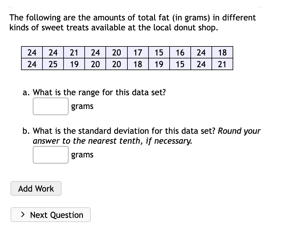 Solved The following are the amounts of total fat (in grams) | Chegg.com