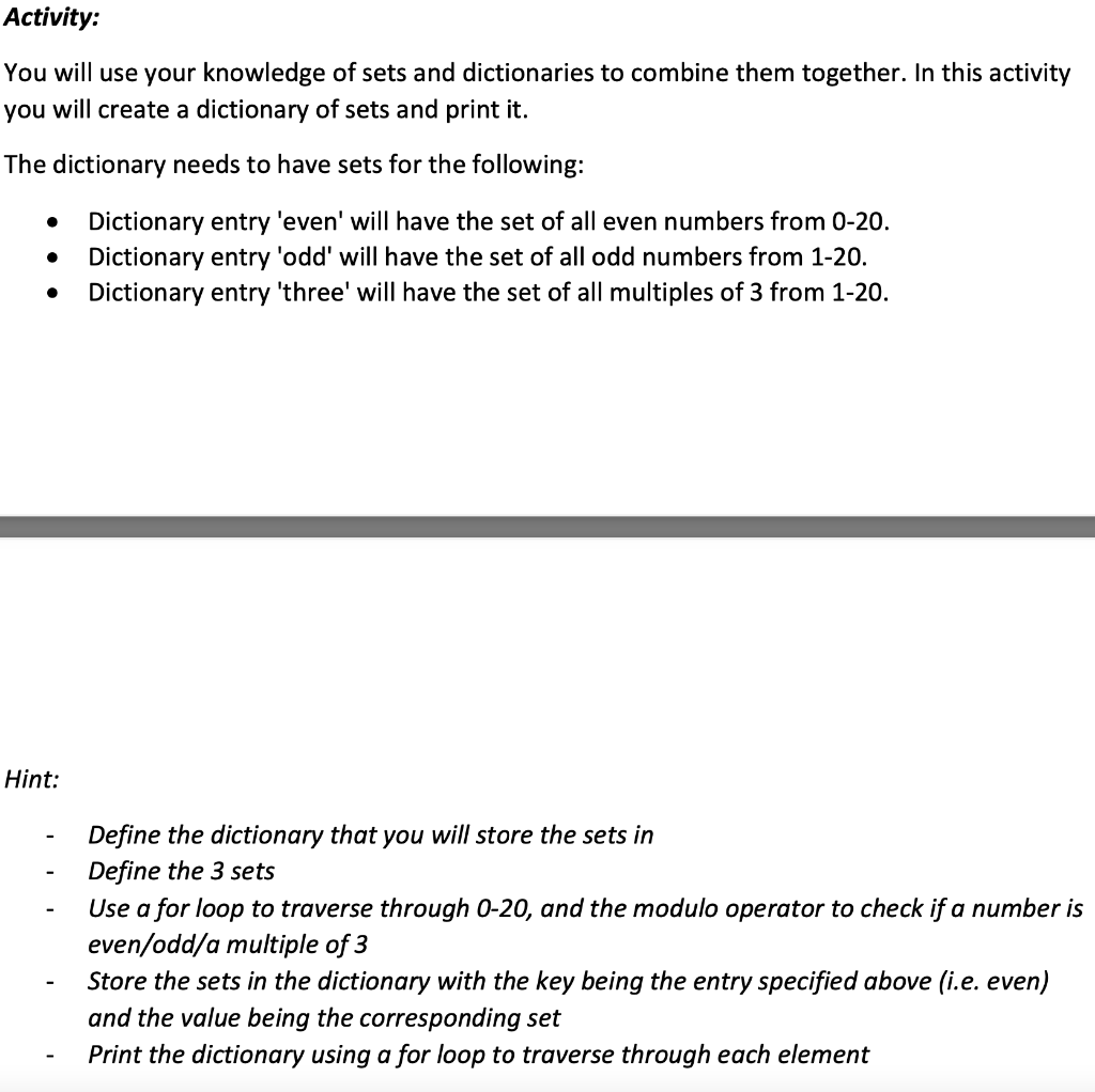Solved Activity: You will use your knowledge of sets and | Chegg.com