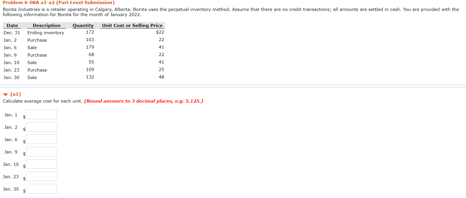 Solved Problem 6-08A al-a2 (Part Level Submission) Bonita | Chegg.com