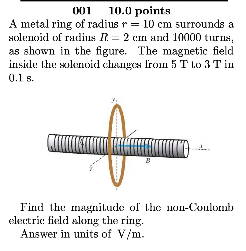 Solved 00110.0 points A metal ring of radius r=10 cm | Chegg.com
