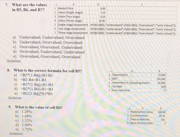 Solved 7. What are the values in B5, B6, and B7? 1 Market | Chegg.com