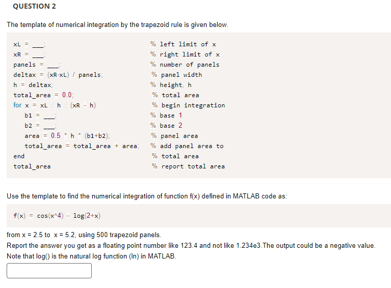 Solved Complete the MATLAB program, according to the | Chegg.com